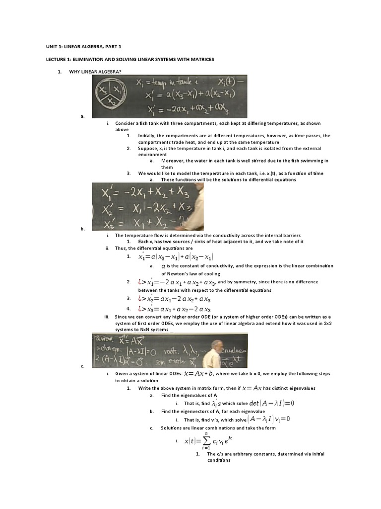 MITx - 18.033x - Differential Equations - Linear Algebra and NXN Systems of DEs | PDF | Linear ...
