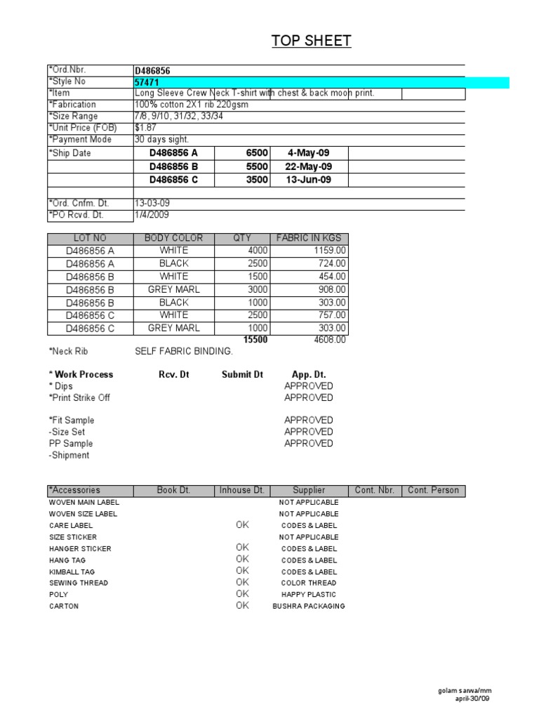 Top Sheet Format | PDF | T Shirt | Clothing