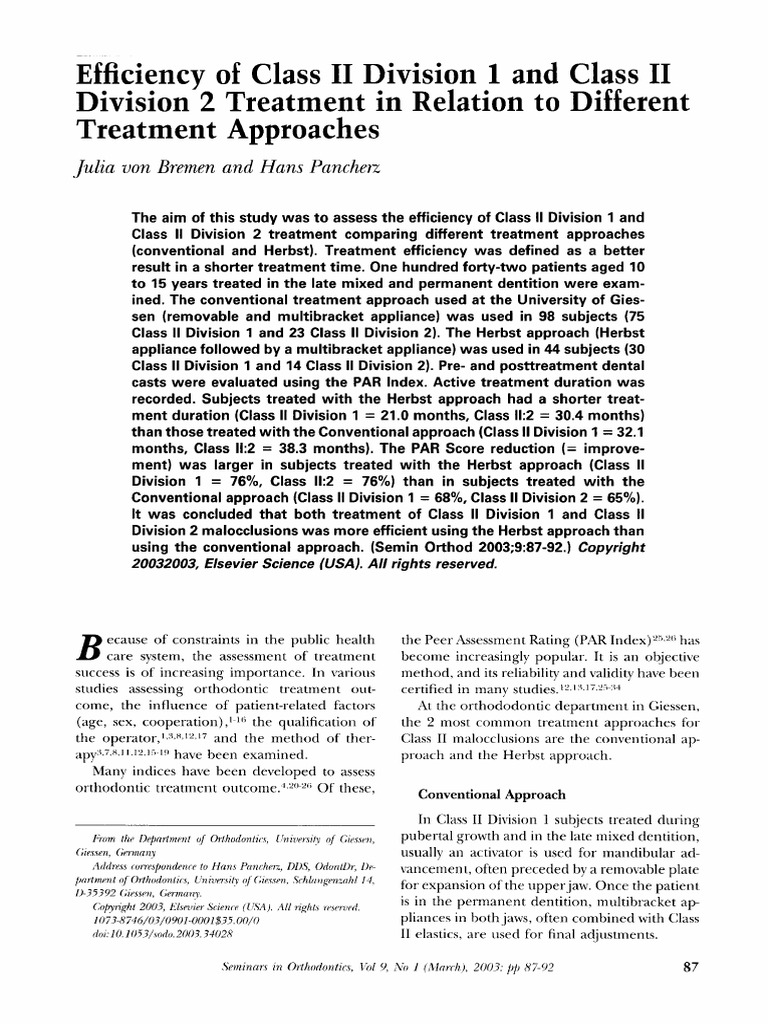 Efficiency of Class II Division 1 and Class II Division 2 Treatment in ...