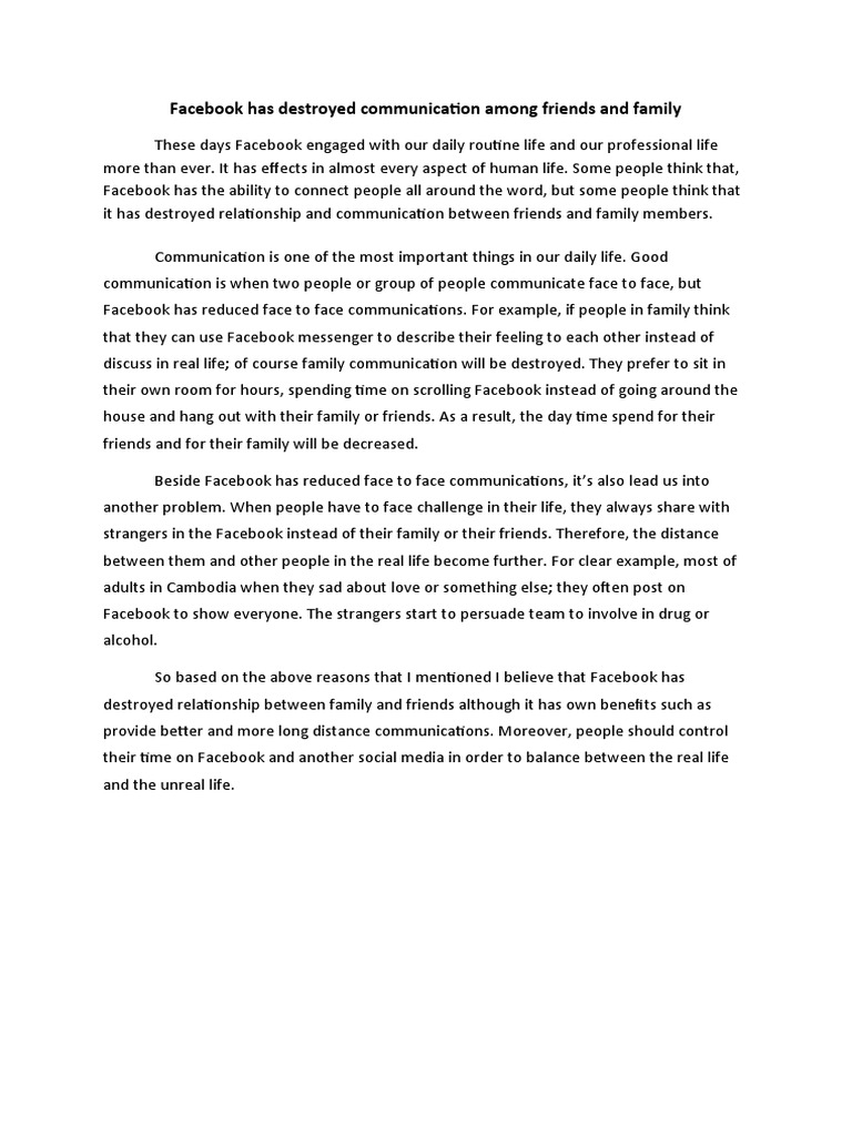 Facebook Has Destroyed Communication Among Friends and Family | PDF
