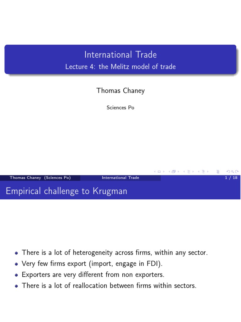 International Trade: Lecture 4: The Melitz Model of Trade | Download Free PDF | Profit ...