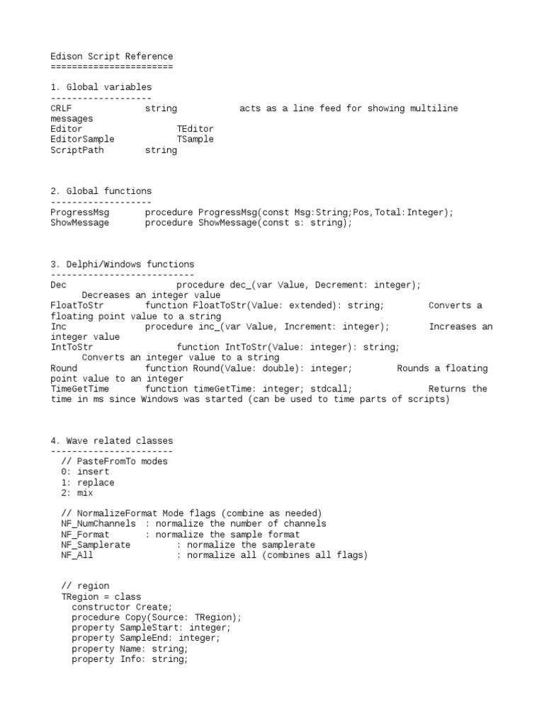Edison Script Reference | PDF | Subroutine | Constructor (Object Oriented Programming)