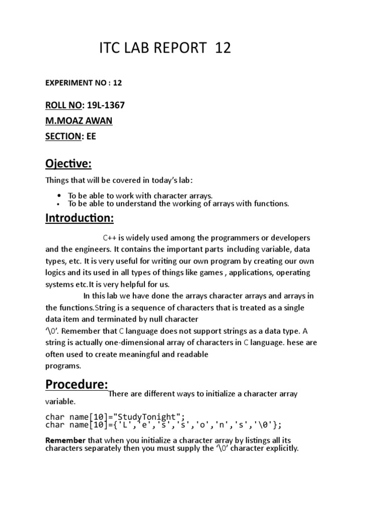 Itc Lab Report 12: Ojective | PDF | Subroutine | Array Data Structure