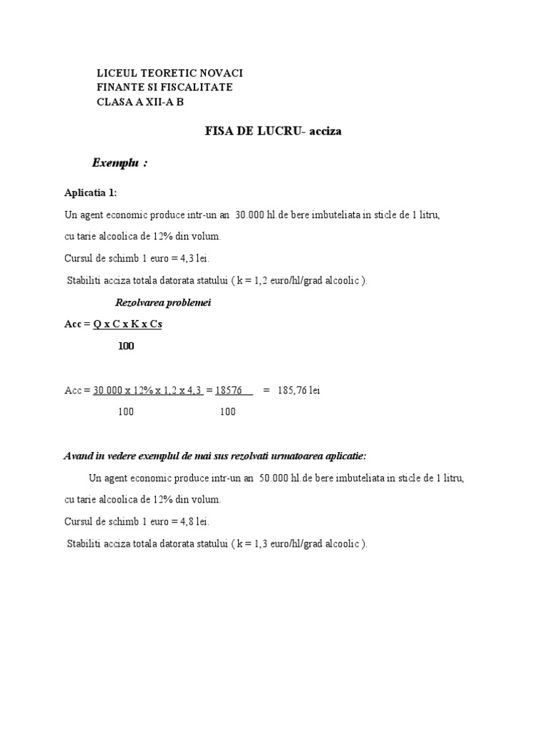 FISA DE LUCRU-Accize | PDF