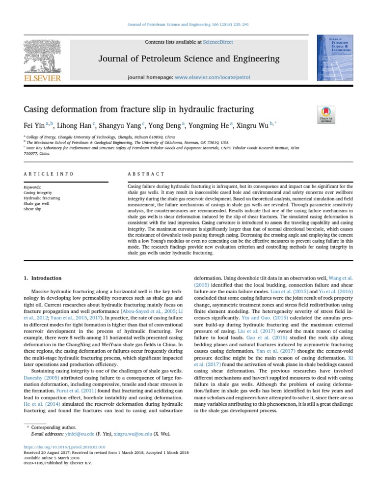Casing Deformation From Fracture Slip in - 2018 - Journal of Petroleum ...