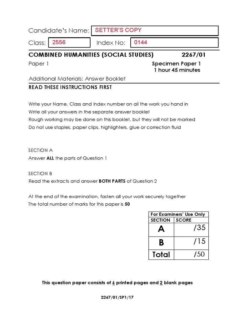 SS Specimen Papers (2267, 227X) - With Marking Points | PDF