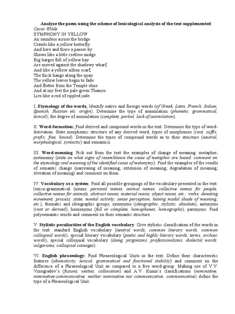 Students' Scheme of Lexicological Analysis of The Text | PDF ...