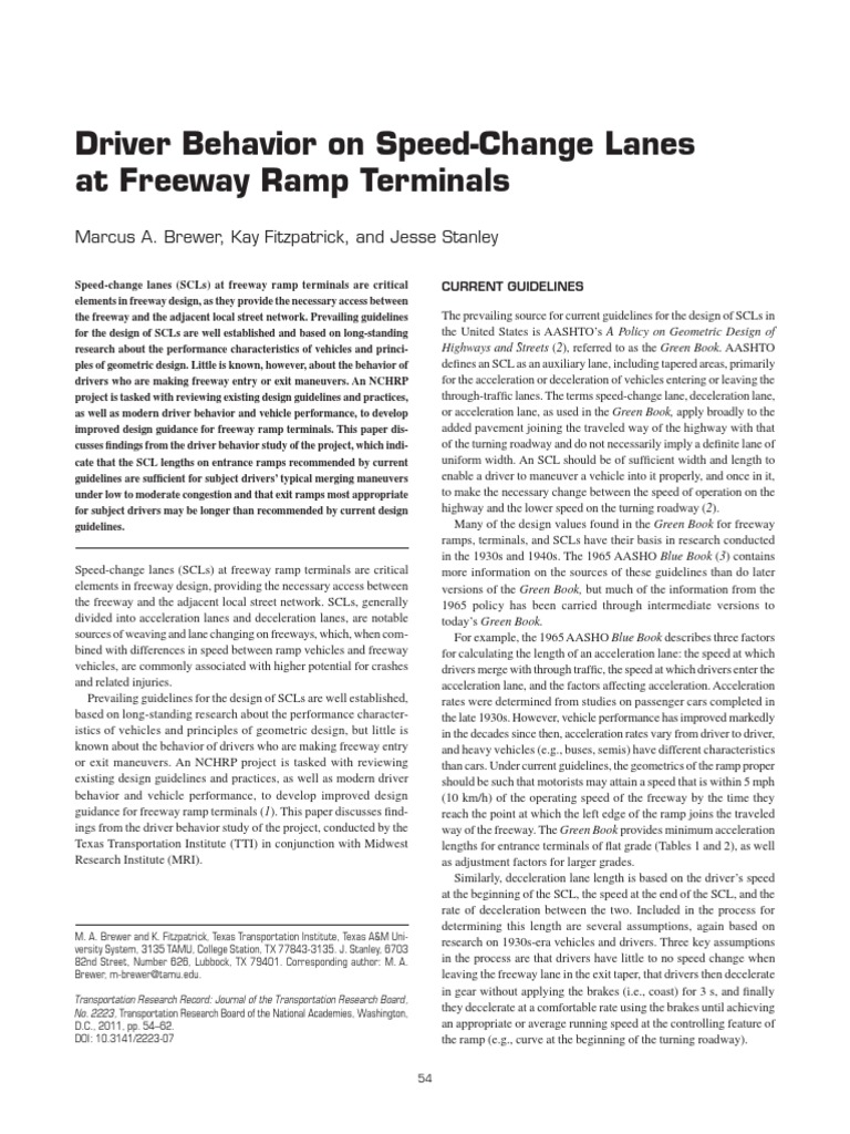 Driver Behavior On Speed-Change Lanes at Freeway Ramp Terminals | PDF ...