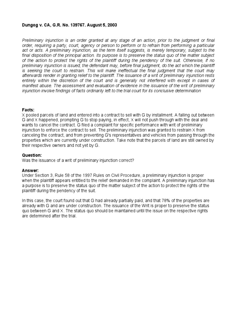 Dungog v. CA, G.R. No. 139767. August 5, 2003 | PDF | Injunction | Lawsuit