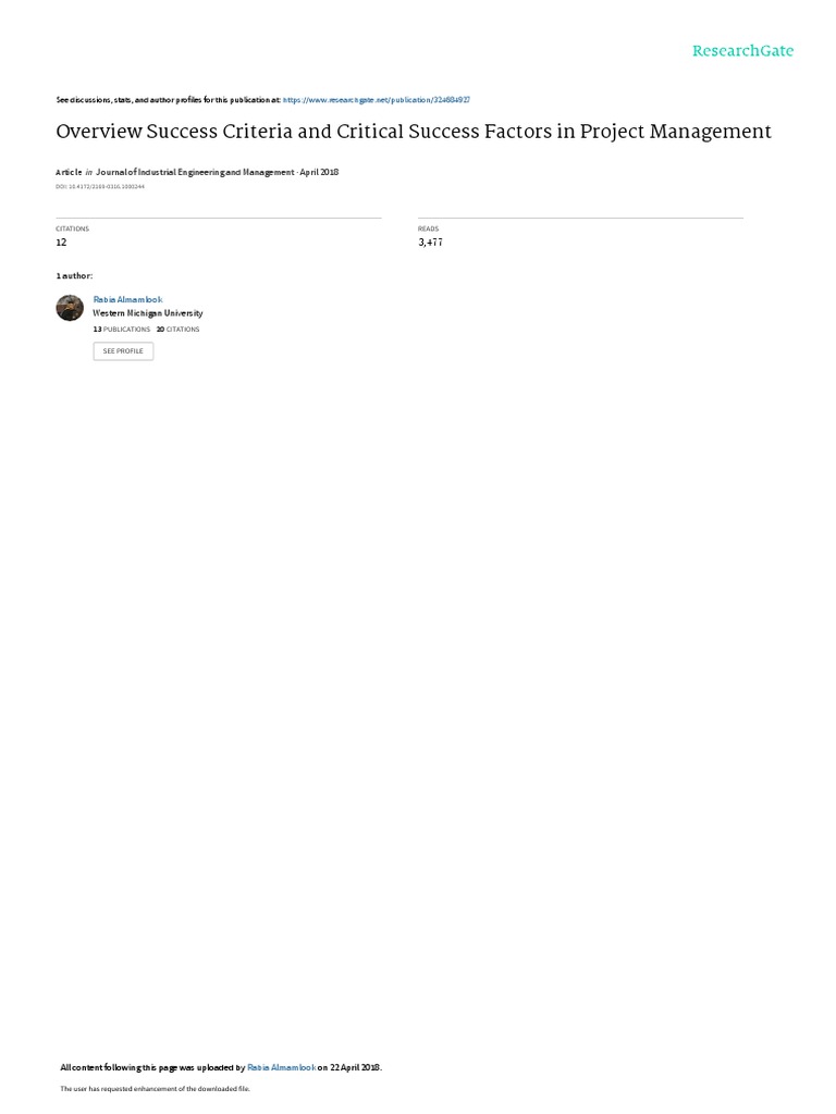 Overview Success Criteria and Critical Success Factors in ...