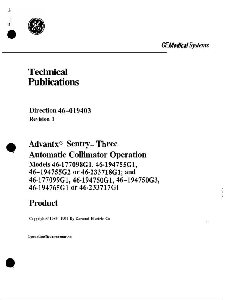 GE Advantx, Sentry Collimator - User Manual | PDF | Switch | X Ray