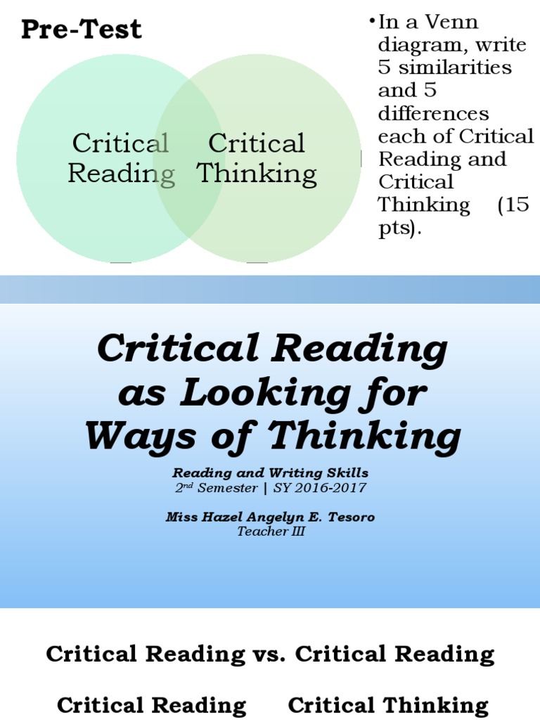 Critical Reading vs. Critical Thinking | PDF | Critical Thinking ...