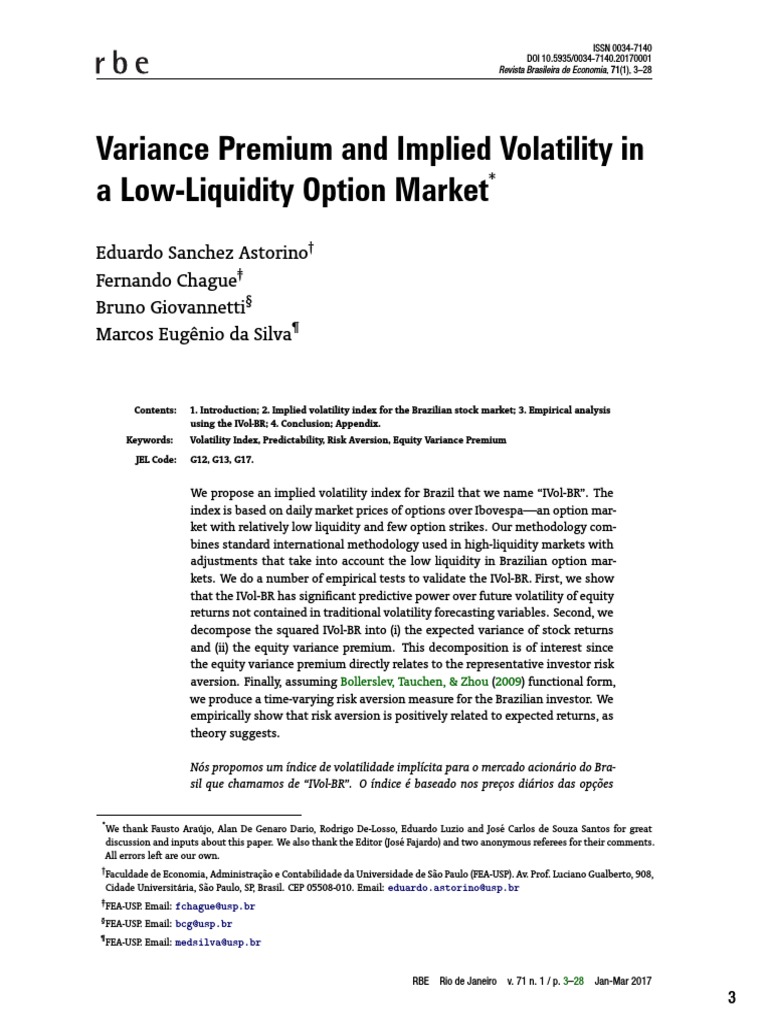 Variance Premium and Implied Volatility in A Low-L | PDF | Vix ...