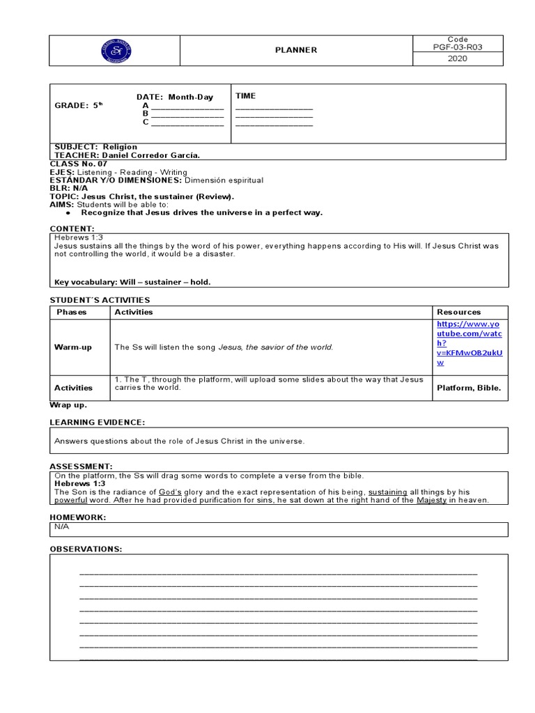 5th Grade Religion Lesson Plan: Jesus Christ | PDF | Jesus | Religious ...