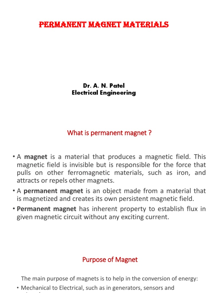 Permanent Magnet Materials - A N Patel | PDF | Magnet | Electric Motor