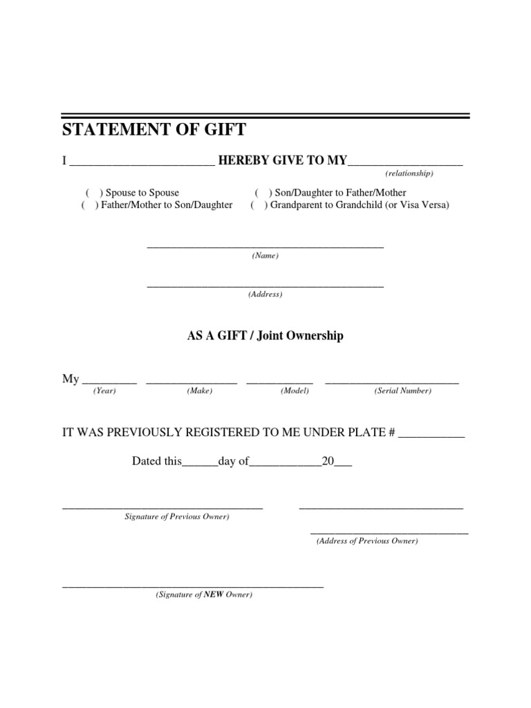 Statement of Gift: AS A GIFT / Joint Ownership | PDF