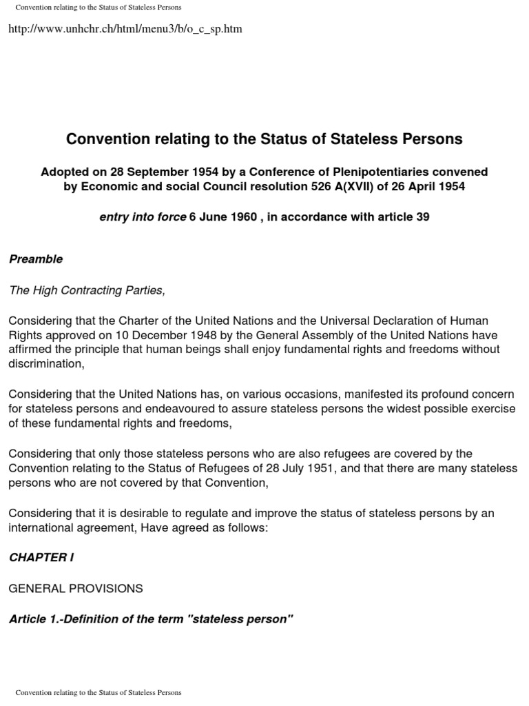STATELESS Convention 1954 | Download Free PDF | European Convention On ...