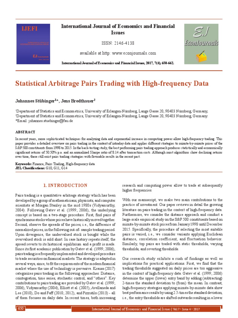 Statistical Arbitrage Pairs Trading With High-Frequency Data (#353612 ...