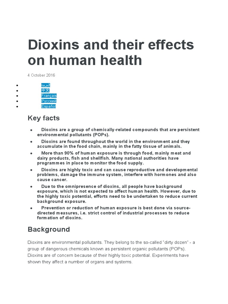 Dioxins and Their Effects On Human Health: Key Facts | PDF ...