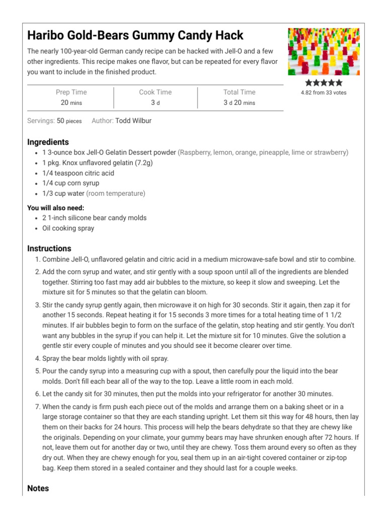 Haribo Gold-Bears Gummy Candy Copycat Recipe - The Food Hacker | PDF ...