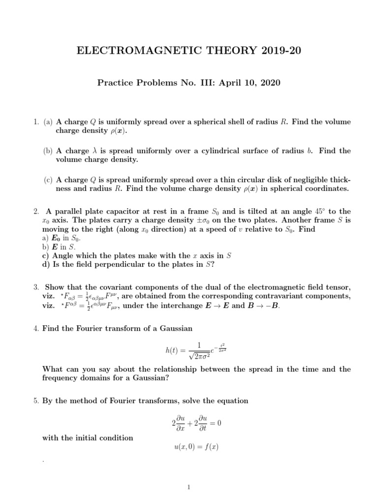 Electromagnetic Theory 2019-20: Practice Problems No. III: April 10 ...