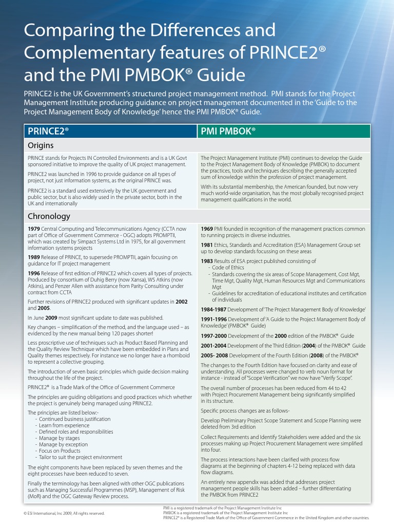 Comparing The Differences and Complementary Features of PRINCE2 and The ...