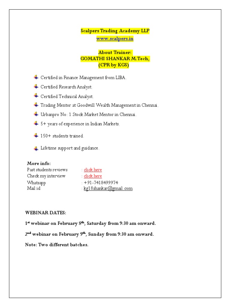 Webinar by Gomathi Shankar | PDF | Day Trading | Option (Finance)