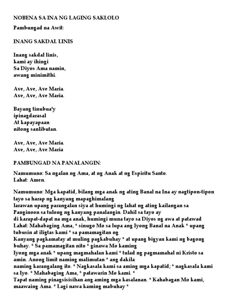 Nobena Sa Ina NG Laging Saklolo | PDF