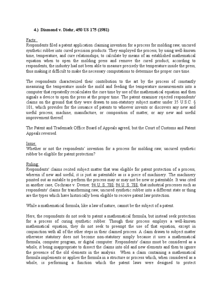 4.) Diamond v. Diehr, 450 US 175 (1981 | PDF | Patent Law ...
