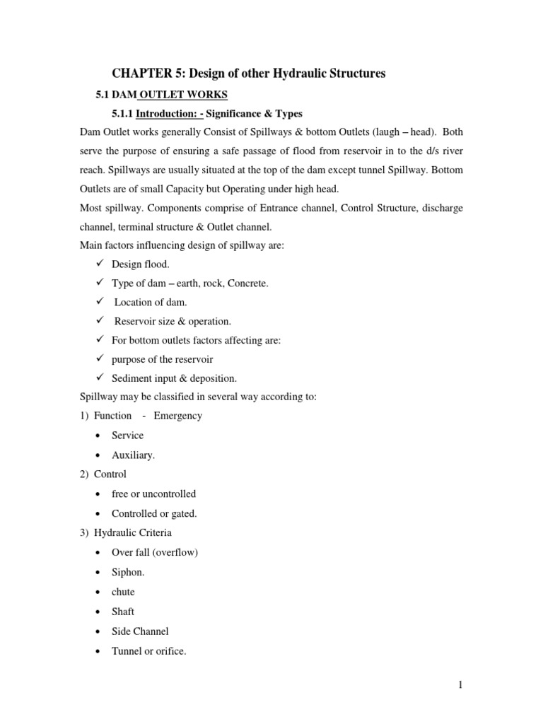 Design of Other Hydraulic Structures | PDF | Spillway | Dam