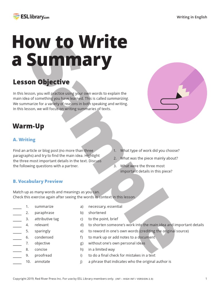 Writing in English - Sample - ESL Library PDF | PDF | Reading ...