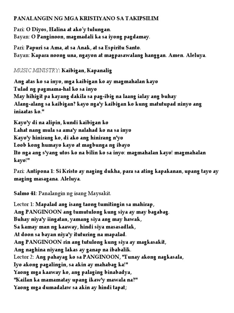 Panalangin NG Mga Kristiyano Sa Takipsilim | PDF