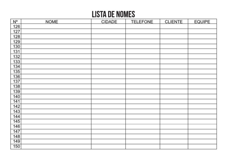 Lista Nomes 126-150 PDF | PDF