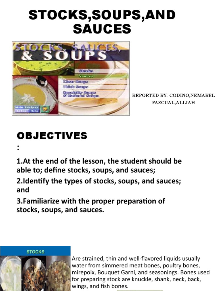 Stocks, Soups, and Sauces 2 | PDF | Stock (Food) | Soup