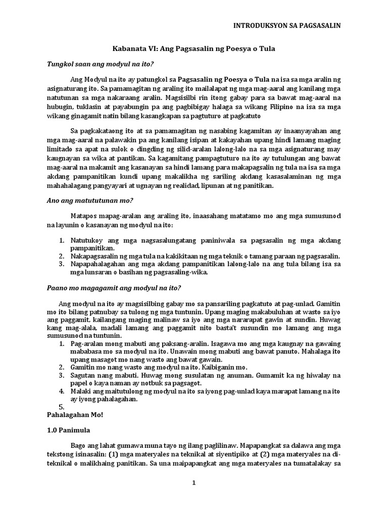 PAGSASALIN Kabanata VI | PDF