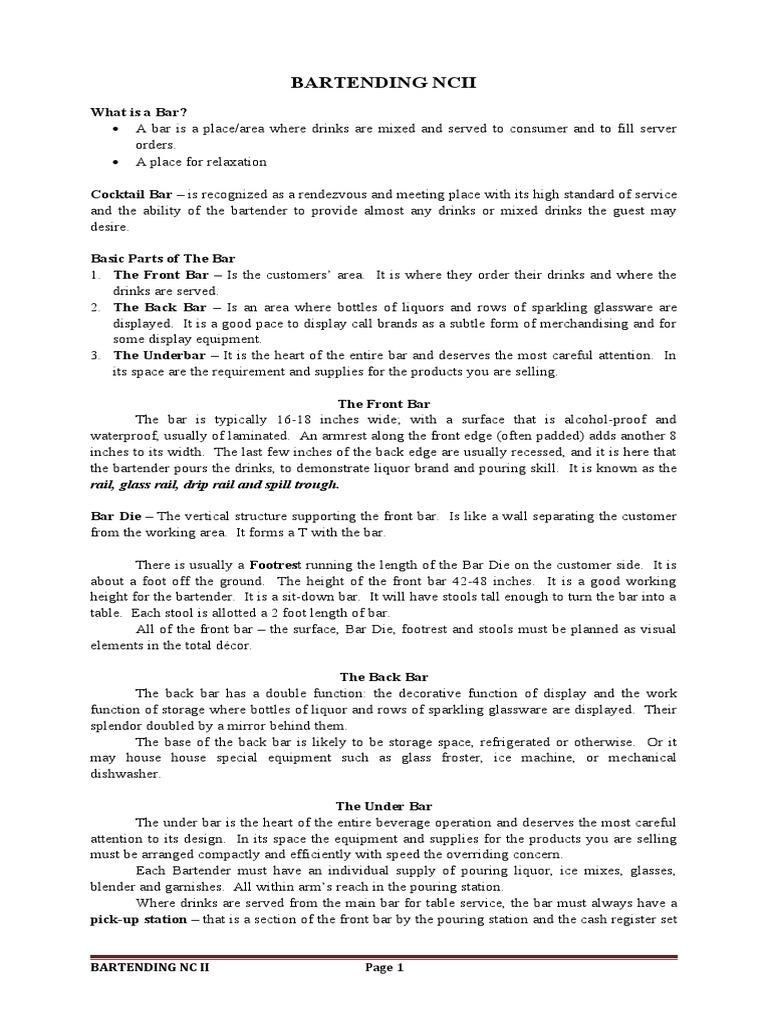 BARTENDING NCII Handouts | PDF | Ale | Beer