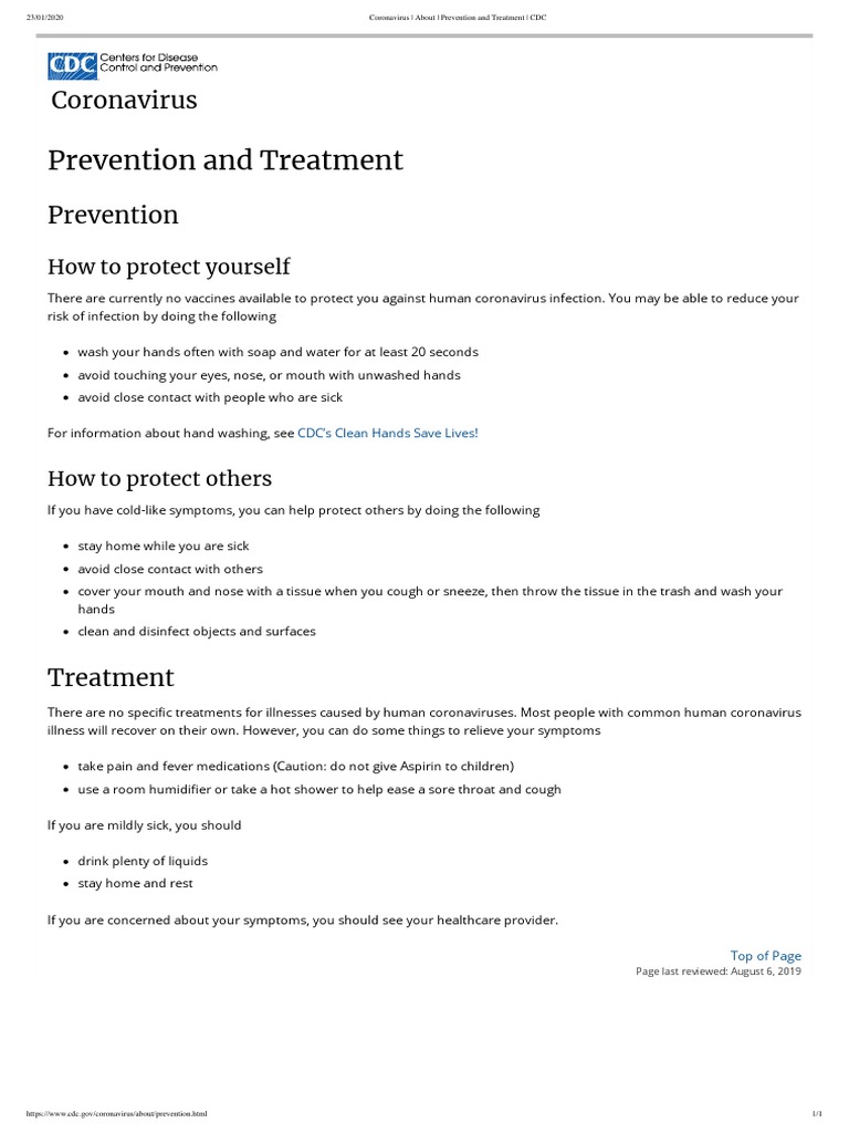 Coronavirus - About - Prevention and Treatment - CDC 1 | PDF