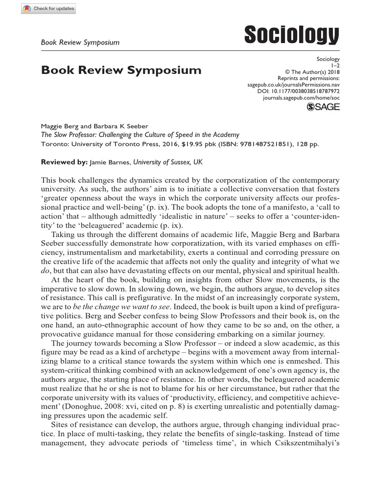 Barnes2018 Slow Professor Review | PDF | Psychological Concepts