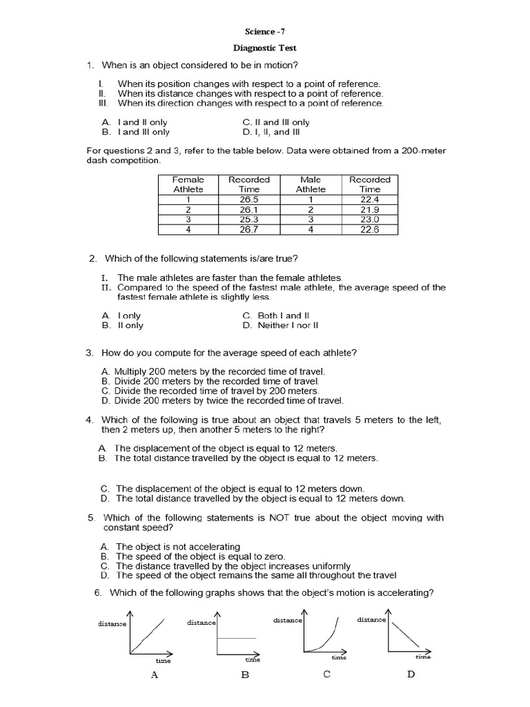 Science - 7 Diagnostic Test | PDF | Science & Mathematics