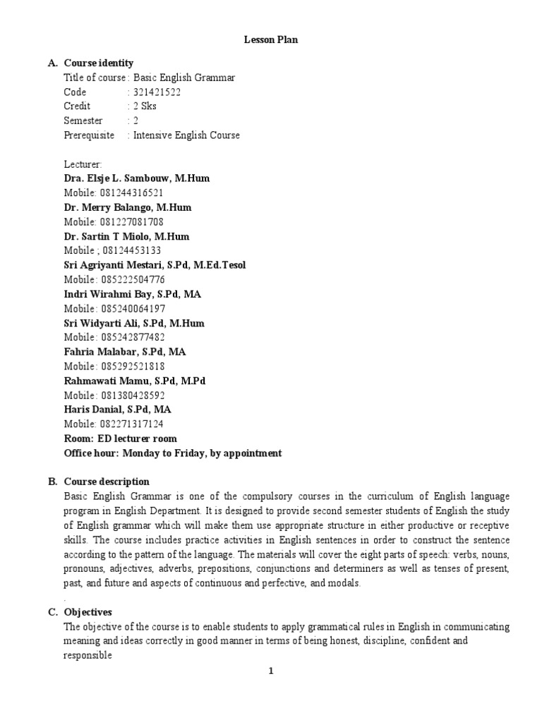 BASIC ENG GRAMMAR Syllabus 2018 | PDF | English Grammar | Verb