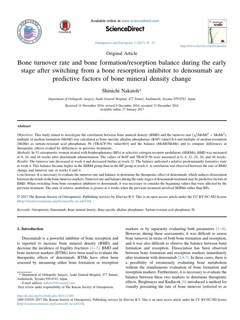 Bone Turnover Rate and Bone Formation Resorption Balance Durin - 2017 ...