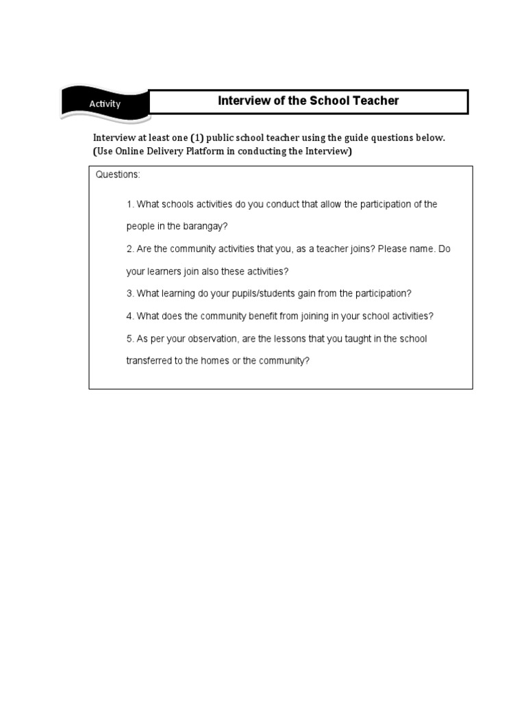 Interview of The School Teacher: Activity | PDF | Applied Psychology ...