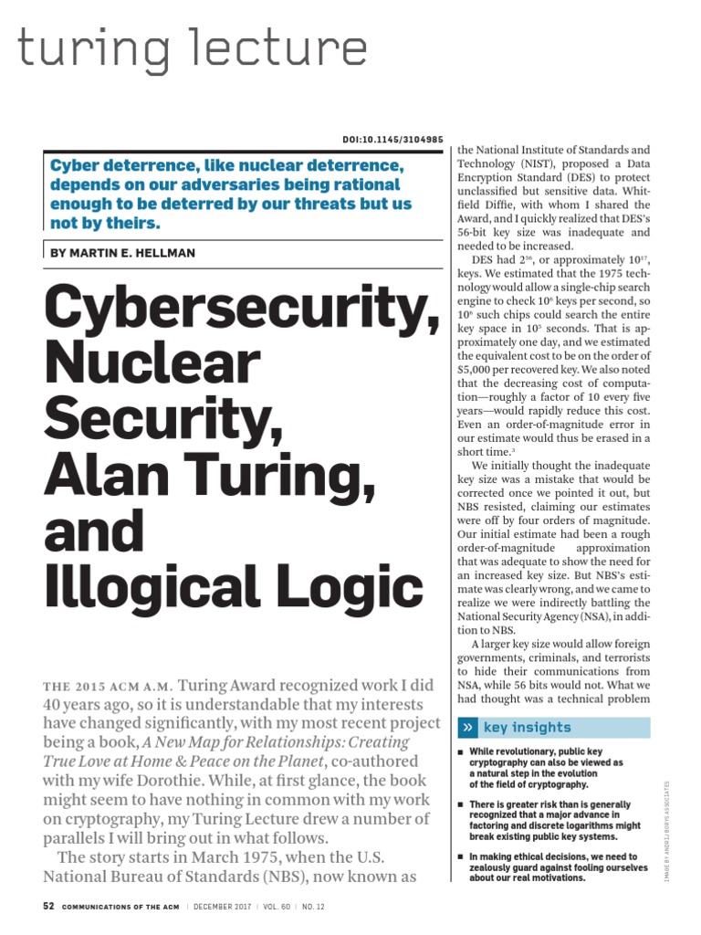 Cybersecurity, Nuclear Security, Alan Turing, and Illogical Logic | PDF | Public Key ...