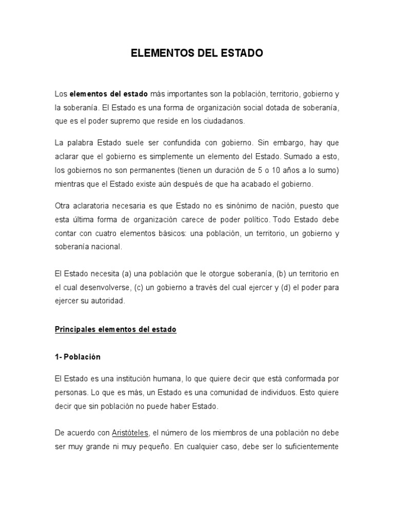 Los cuatro elementos fundamentales del Estado: población, territorio ...