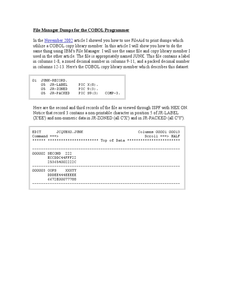 Using File Manager to Produce Formatted Dumps of COBOL Data Files Based on Copybook Definitions ...