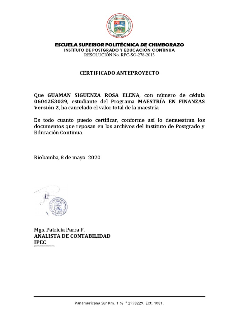 Certificados de No Adeudar Rosita | PDF