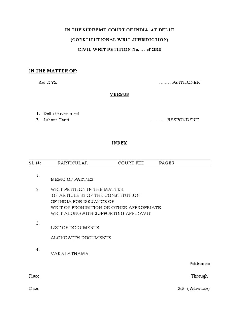 Writ Petition On Article 32 of Constitution of India | Download Free PDF | Writ | Supreme Court ...