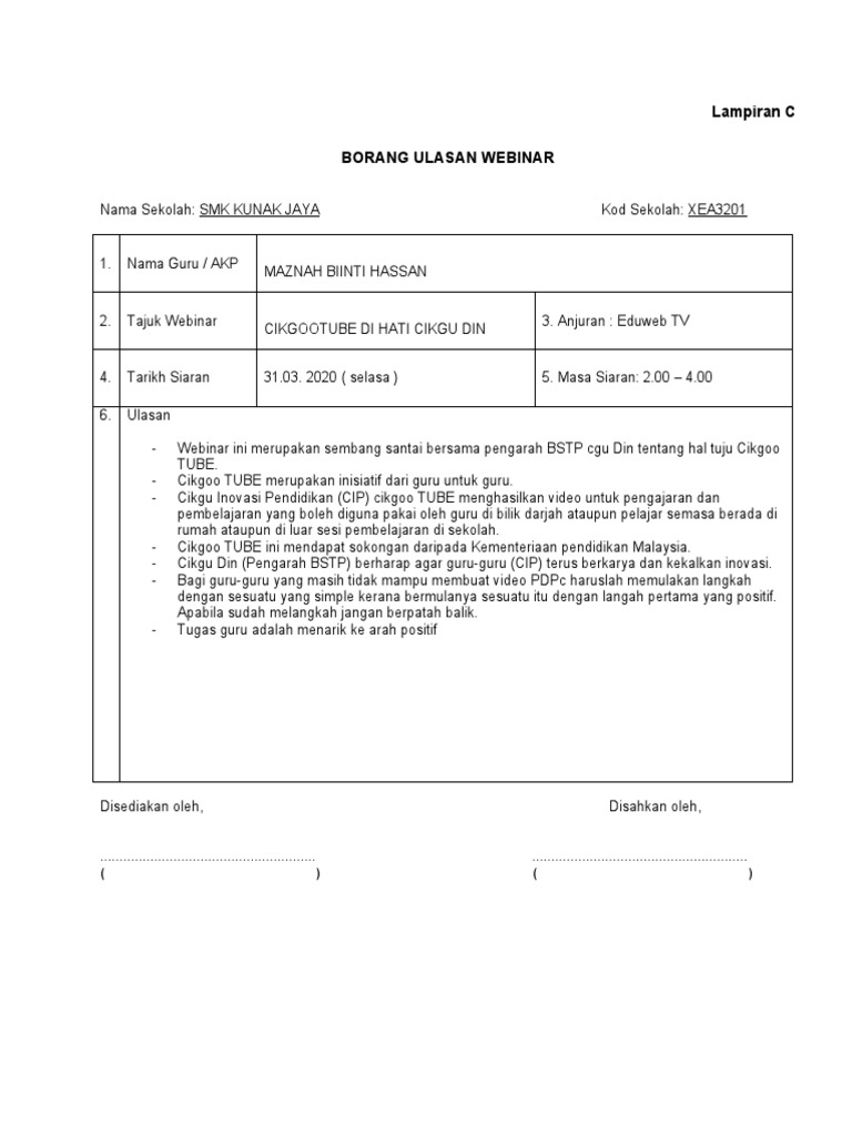 Ulasan Webinar Cikgoo TUBE | PDF