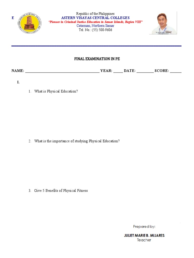 Pe Exam 1ST & 2ND Year | PDF