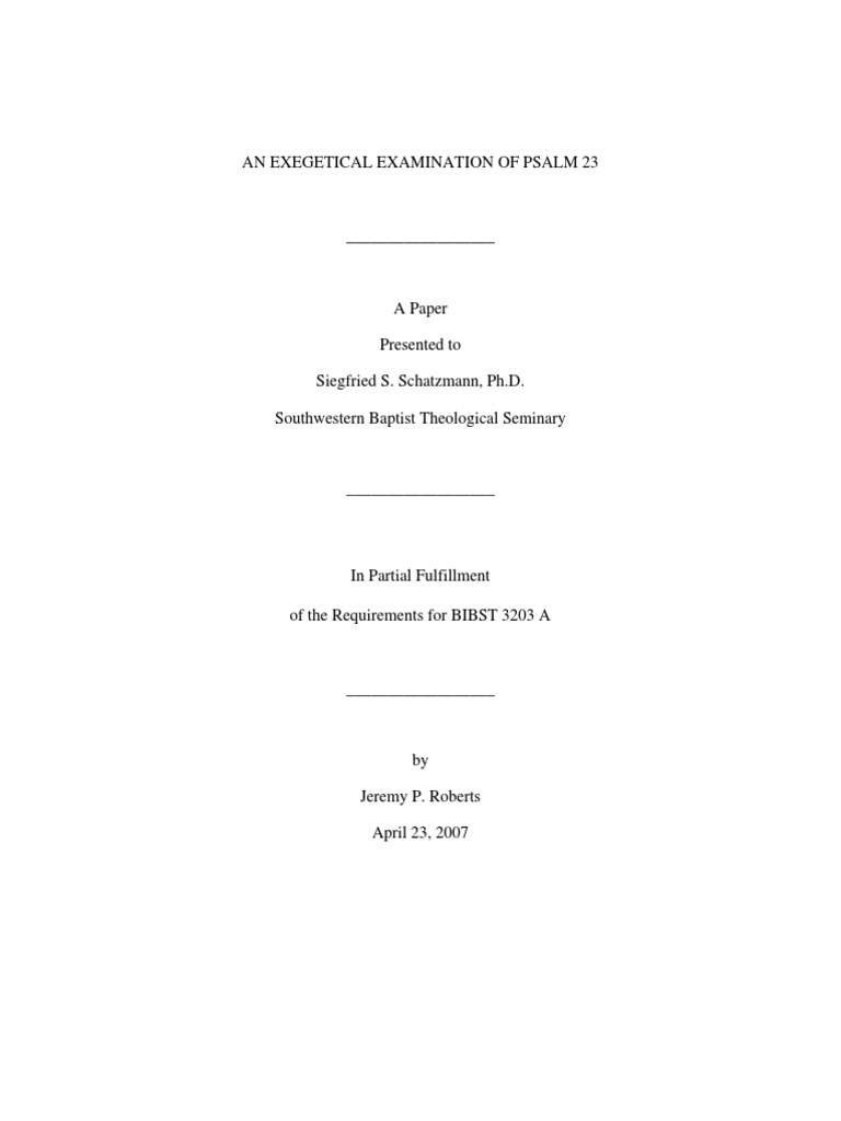 Psalm 23 Exegetical Paper | PDF | Exegesis | David